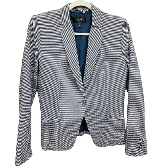 Mango | Jackets & Coats | Mng Suit Seersucker Blazer Navy White Stripe 1button Office Business ...